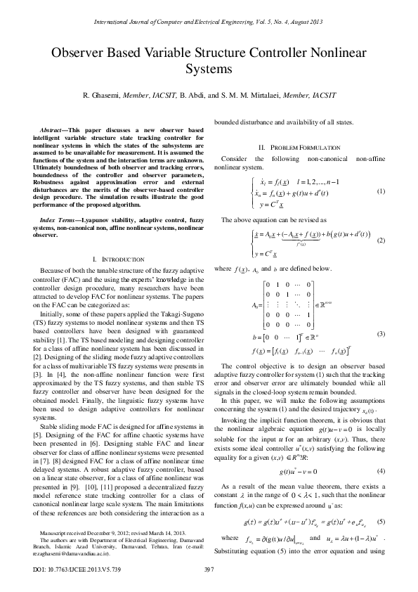 Pdf Observer Based Variable Structure Controller Nonlinear Systems