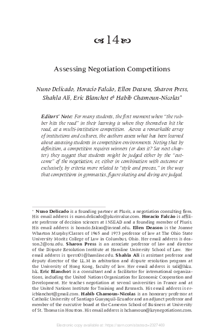 (PDF) Assessing Negotiation Competitions