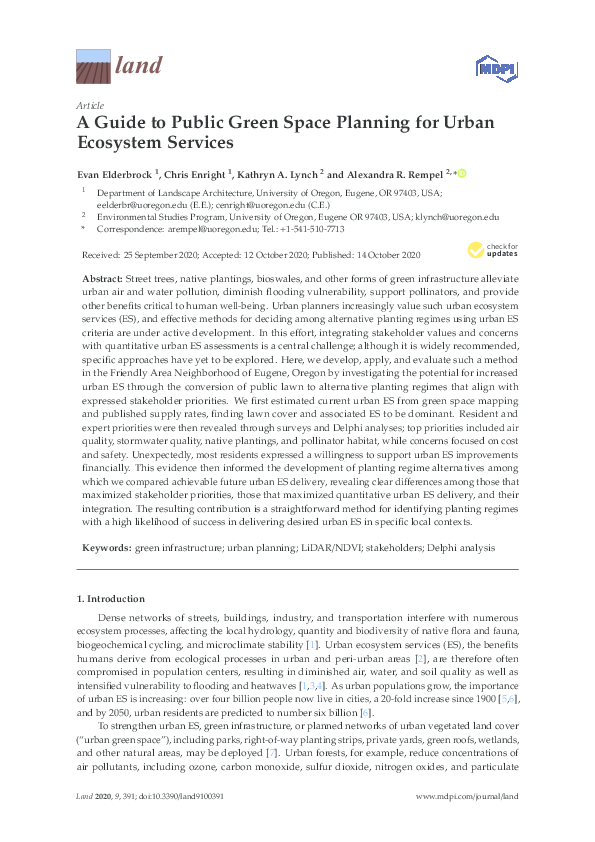 (PDF) A Guide to Public Green Space Planning for Urban Ecosystem Services