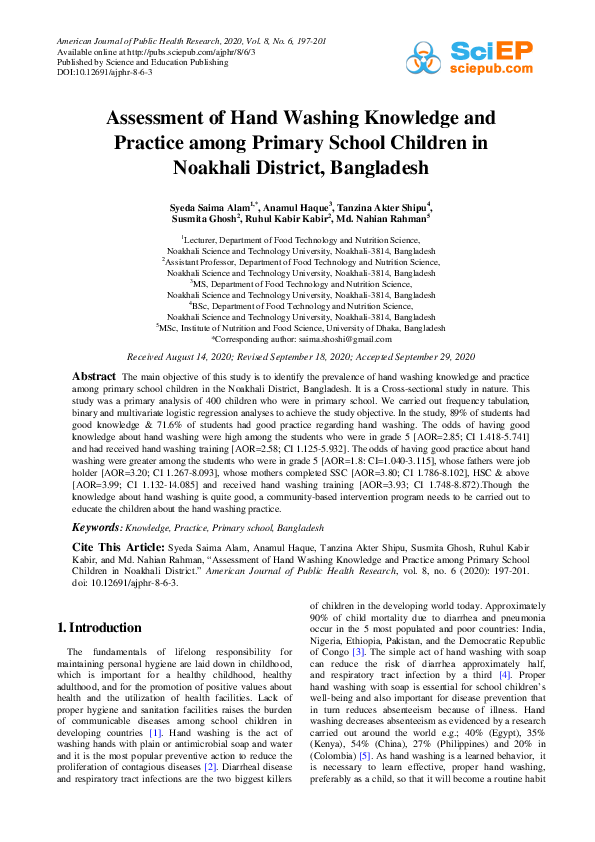 (PDF) Assessment of Hand Washing Knowledge and Practice among Primary ...