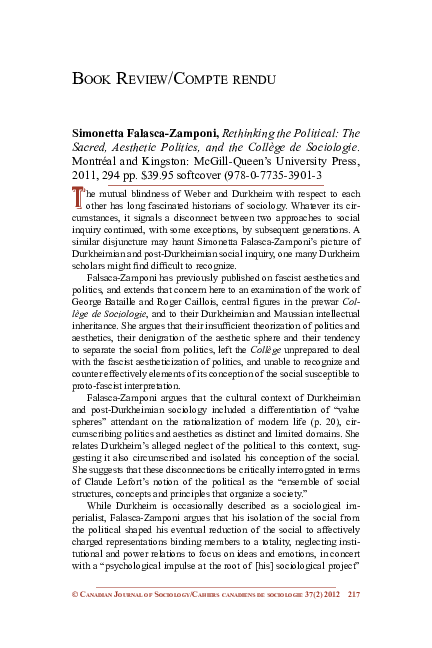 (PDF) Review of Rethinking the Political; The Sacred, Aesthetic ...