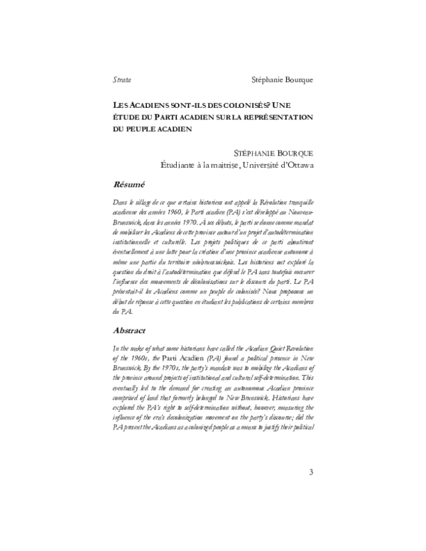 (PDF) Stéphanie Bourque_Les Acadiens sont-ils des colonisés? Une étude ...