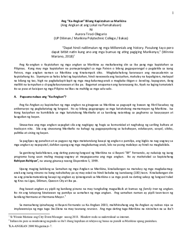 (DOC) Ang "Ka-Angkan" Bilang Kapistahan sa Marikina