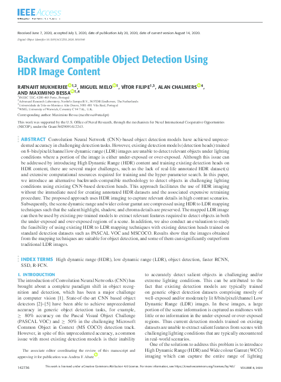 (PDF) Backward Compatible Object Detection Using HDR Image Content