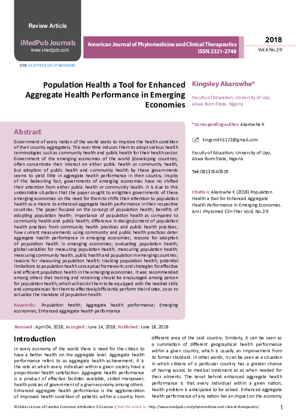 (PDF) Population Health a Tool for Enhanced Aggregate Health ...
