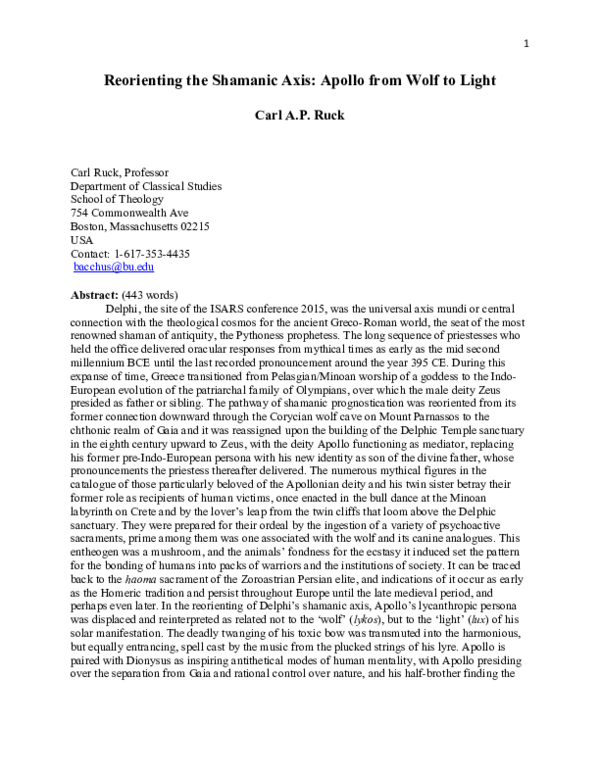 (DOC) Reorienting the Shamanic Axis: Apollo from Wolf to Light