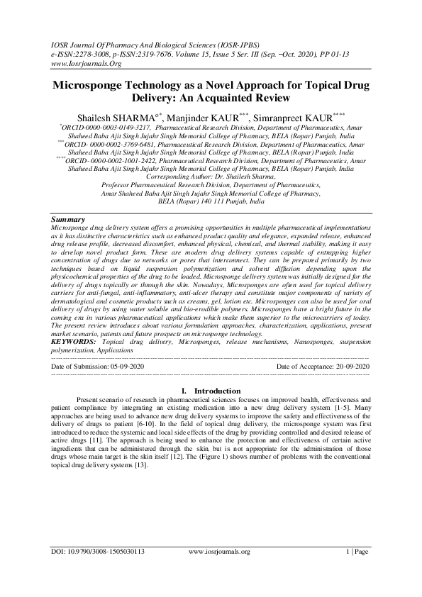 (PDF) Microsponge Technology as a Novel Approach for Topical Drug ...