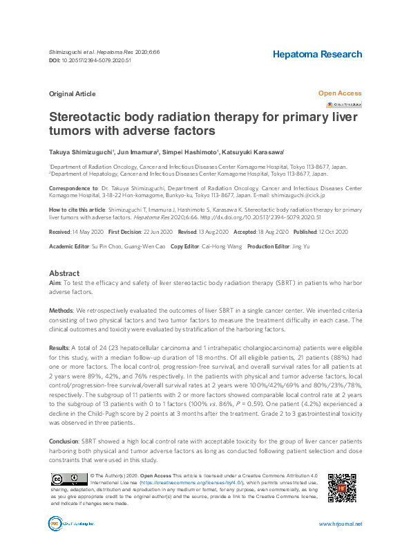 (PDF) Stereotactic body radiation therapy for primary liver tumors with adverse factors