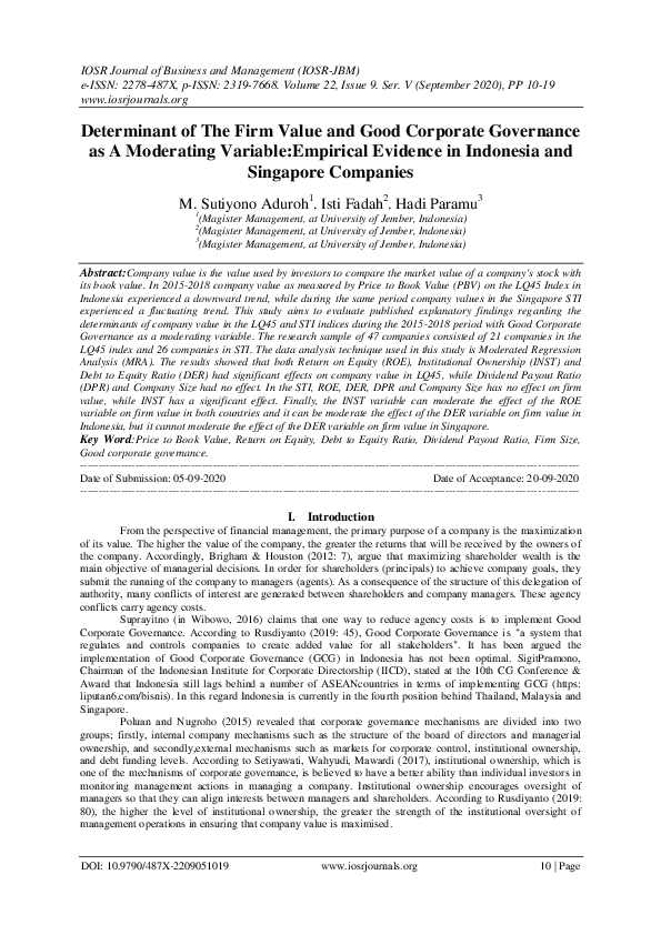 (PDF) Determinant of The Firm Value and Good Corporate Governance as A Moderating Variable ...