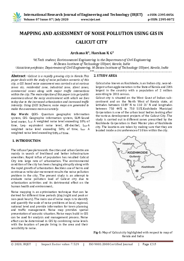 (PDF) IRJET- MAPPING AND ASSESSMENT OF NOISE POLLUTION USING GIS IN CALICUT CITY