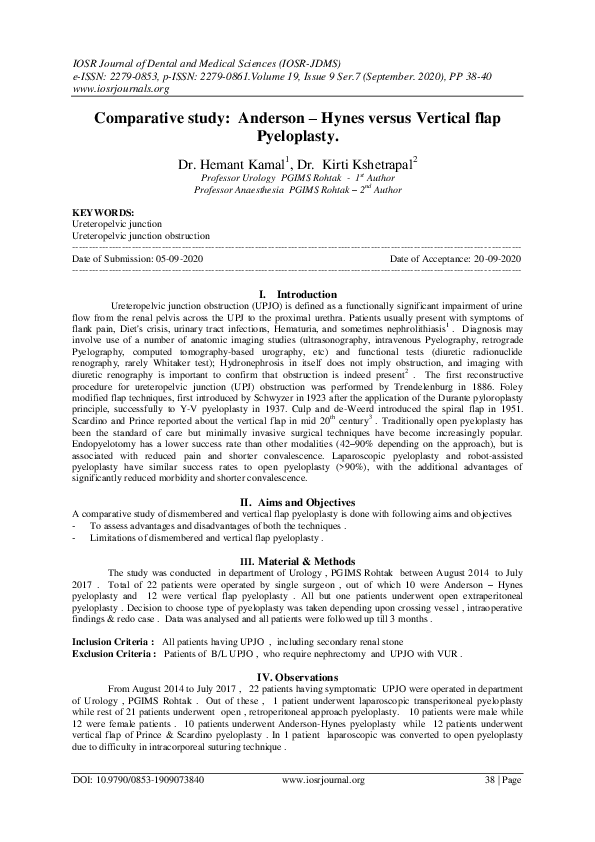 (PDF) Comparative study: Anderson -Hynes versus Vertical flap Pyeloplasty