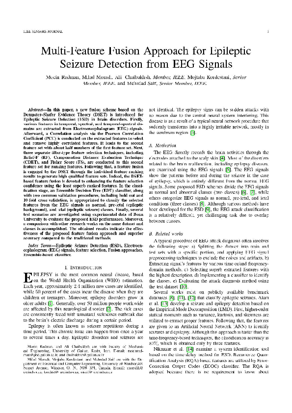 Pdf Multi Feature Fusion Approach For Epileptic Seizure Detection From Eeg Signals