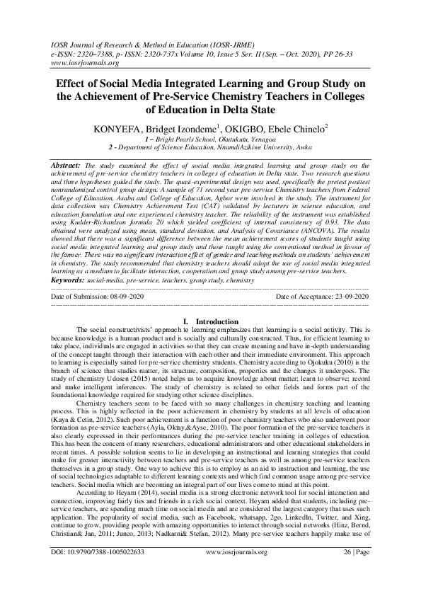 (PDF) Effect of Social Media Integrated Learning and Group Study on the Achievement of Pre ...