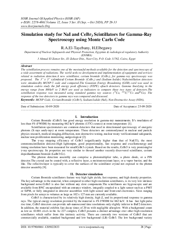 (PDF) Simulation study for NaI and CeBr 3 Scintillators for Gamma-Ray Spectroscopy using Monte ...