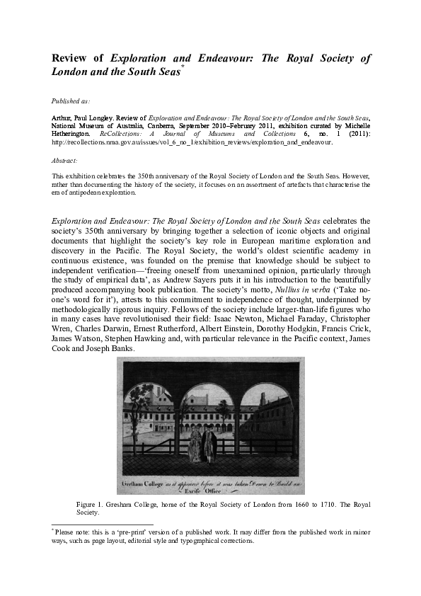 (PDF) Review of Exploration and Endeavour: The Royal Society of London ...