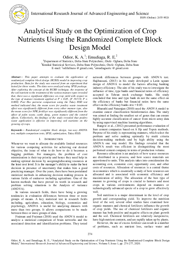 (PDF) Analytical Study on the Optimization of Crop Nutrients Using the ...