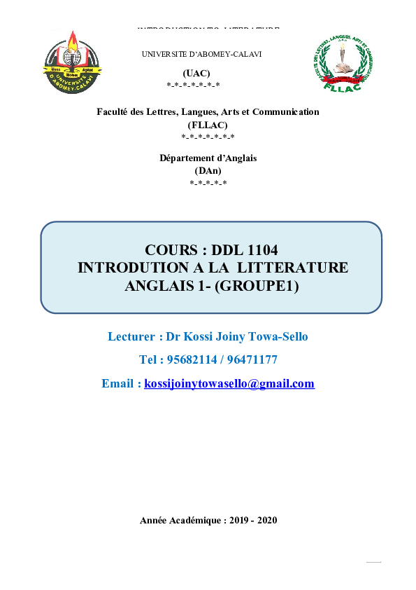 (DOC) UNIVERSITE D'ABOMEY-CALAVI Faculté des Lettres, Langues, Arts et ...
