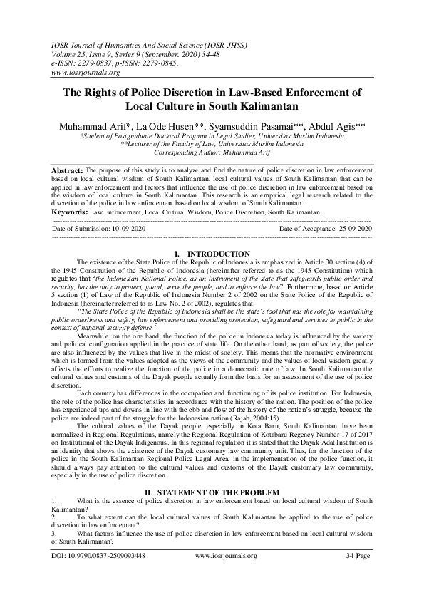 (PDF) The Rights of Police Discretion in Law-Based Enforcement of Local ...