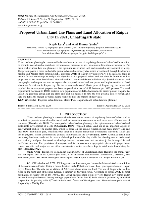 (PDF) Proposed Urban Land Use Plans and Land Allocation of Raipur City ...