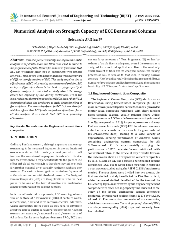 (PDF) IRJET- Numerical Analysis on Strength Capacity of ECC Beams and Columns