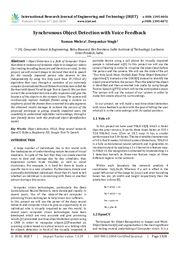(PDF) Synchronous Object Detection with Voice Feedback