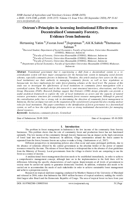 (PDF) Ostrom's Principles in Assessing Institutional Effectiveness Decentralized Community ...