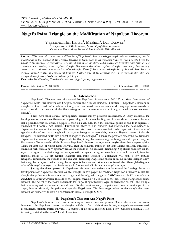 (PDF) Nagel's Point Triangle on the Modification of Napoleon Theorem