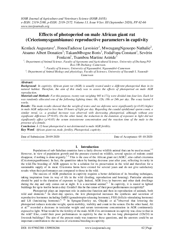 (PDF) Effects of photoperiod on male African giant rat ...