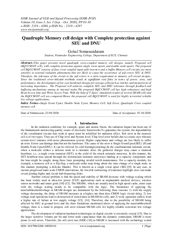 (PDF) Quadruple Memory cell design with Complete protection against SEU ...