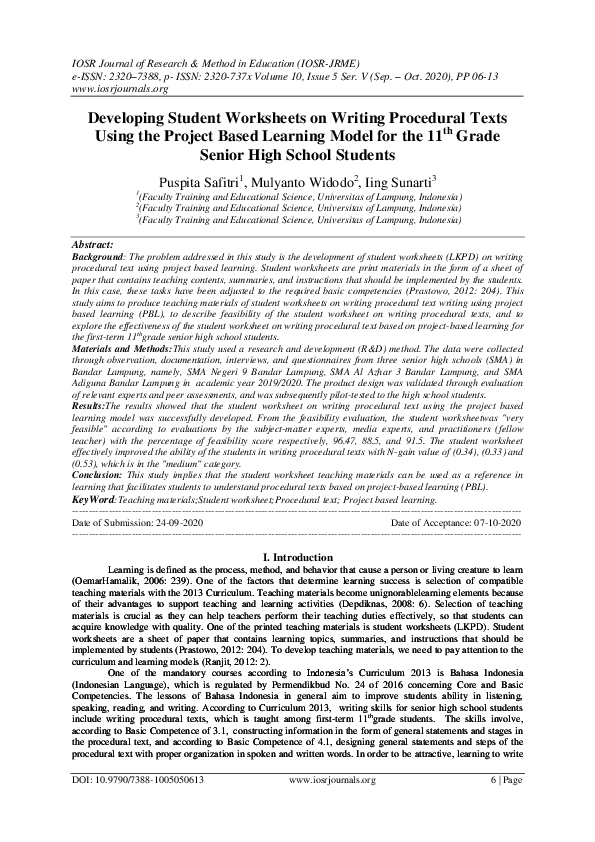 (PDF) Developing Student Worksheets on Writing Procedural Texts Using ...