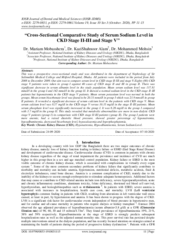 (PDF) "Cross-Sectional Comparative Study of Serum Sodium Level in CKD ...