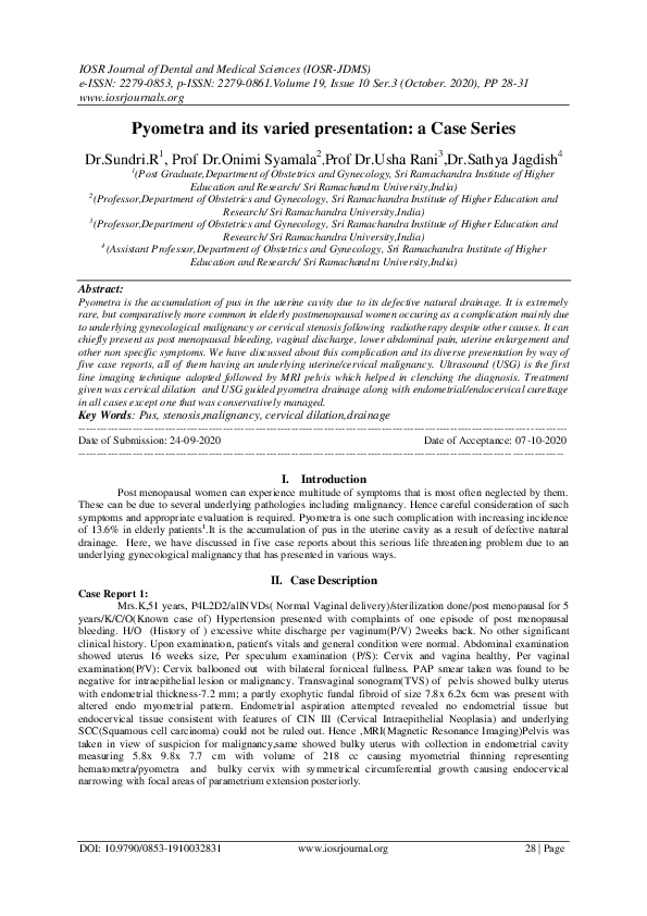 (PDF) Pyometra and its varied presentation: a Case Series
