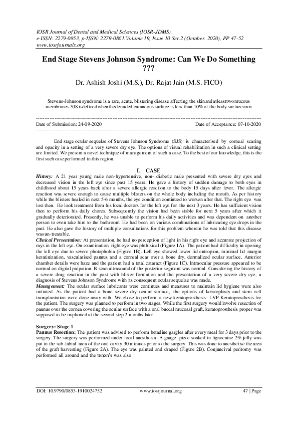 (PDF) End Stage Stevens Johnson Syndrome: Can We Do Something