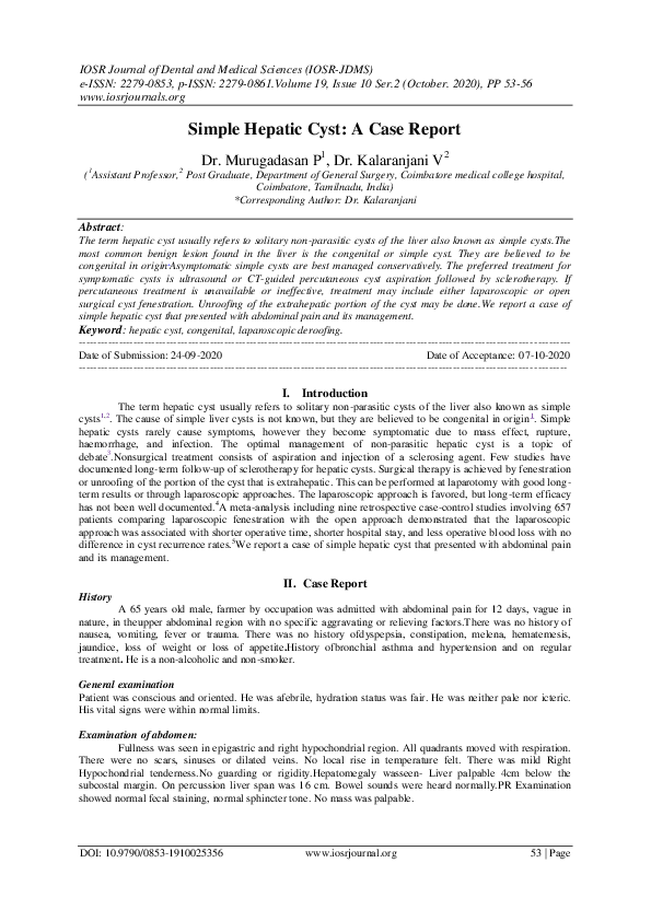 (PDF) Simple Hepatic Cyst: A Case Report