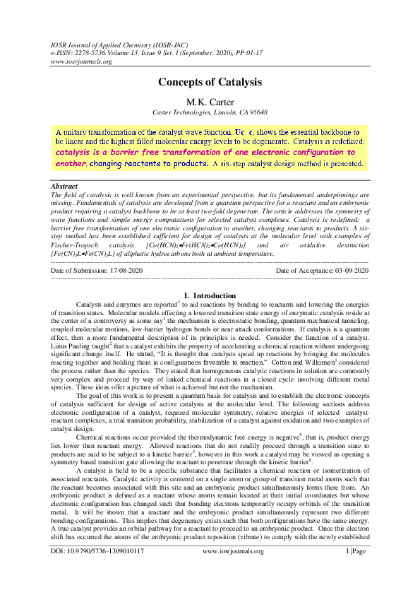 (PDF) Concepts of Catalysis