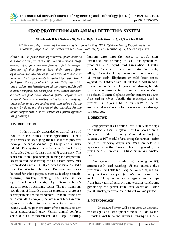 (PDF) IRJET-Crop Protection and Animal Detection System