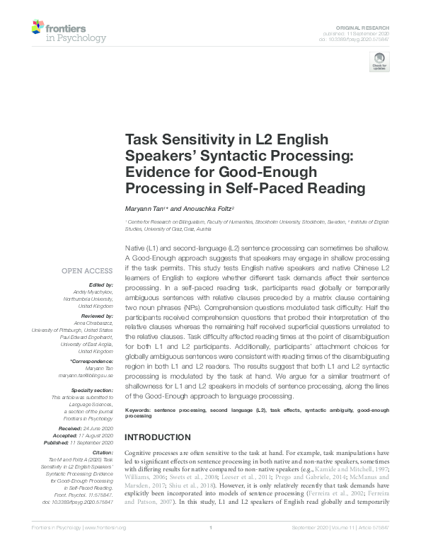 (PDF) Task Sensitivity in L2 English Speakers' Syntactic Processing ...