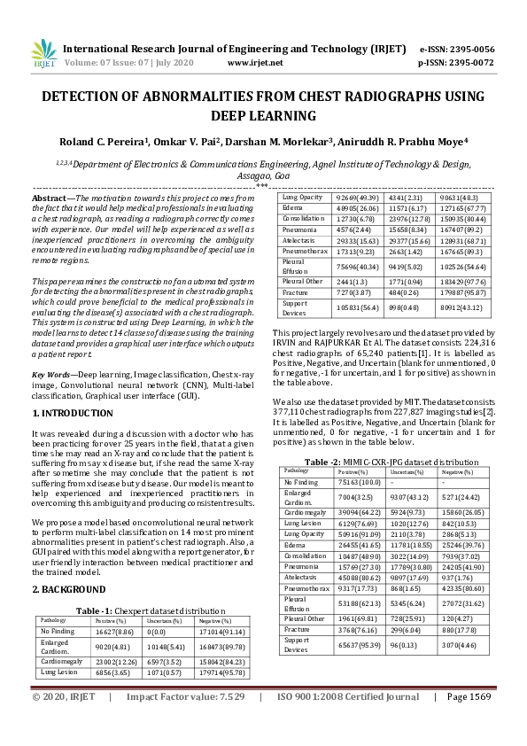 (PDF) IRJET- DETECTION OF ABNORMALITIES FROM CHEST RADIOGRAPHS USING DEEP LEARNING