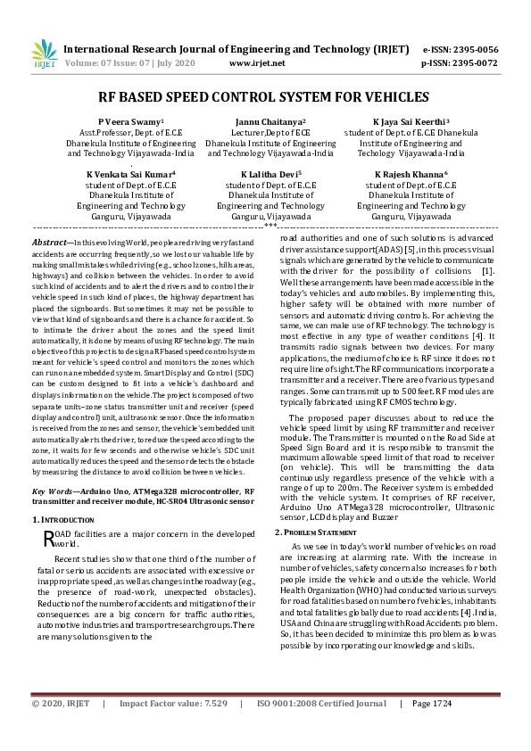 (PDF) IRJET- R RF BASED SPEED CONTROL SYSTEM FOR VEHICLES