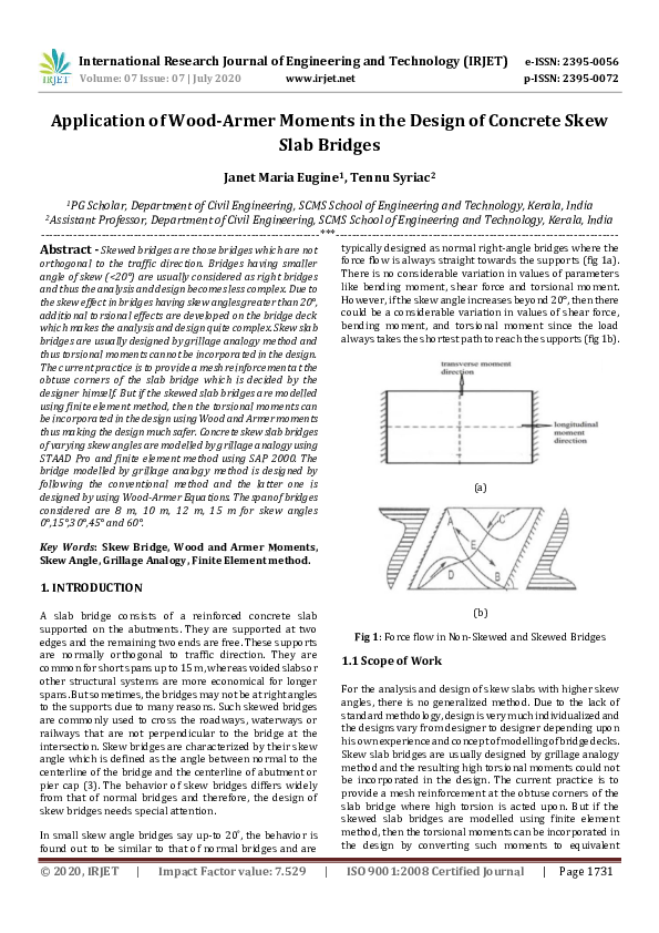 (PDF) IRJET- Application of Wood-Armer Moments in the Design of Concrete Skew Slab Bridges