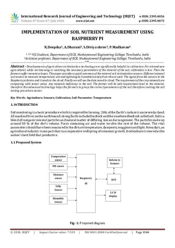 (PDF) IRJET- IMPLEMENTATION OF SOIL NUTRIENT MEASUREMENT USING RASPBERRY PI