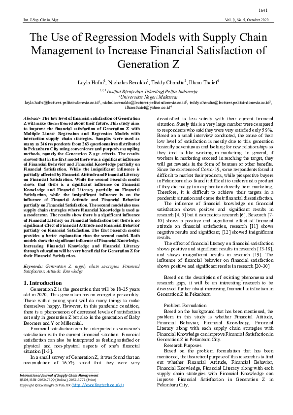 (PDF) The Use of Regression Models with Supply Chain Management to ...