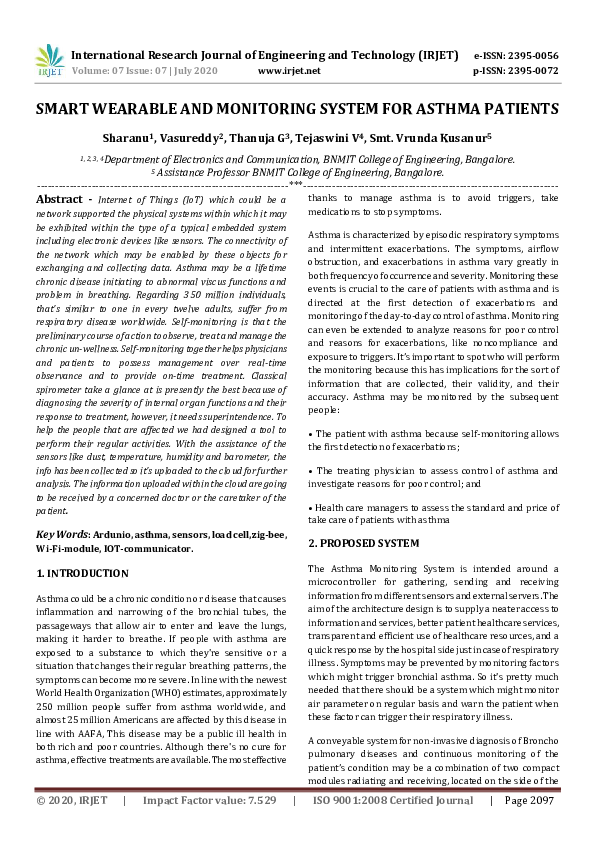 (PDF) IRJET-Smart Wearable and Monitoring System for Asthma Patients