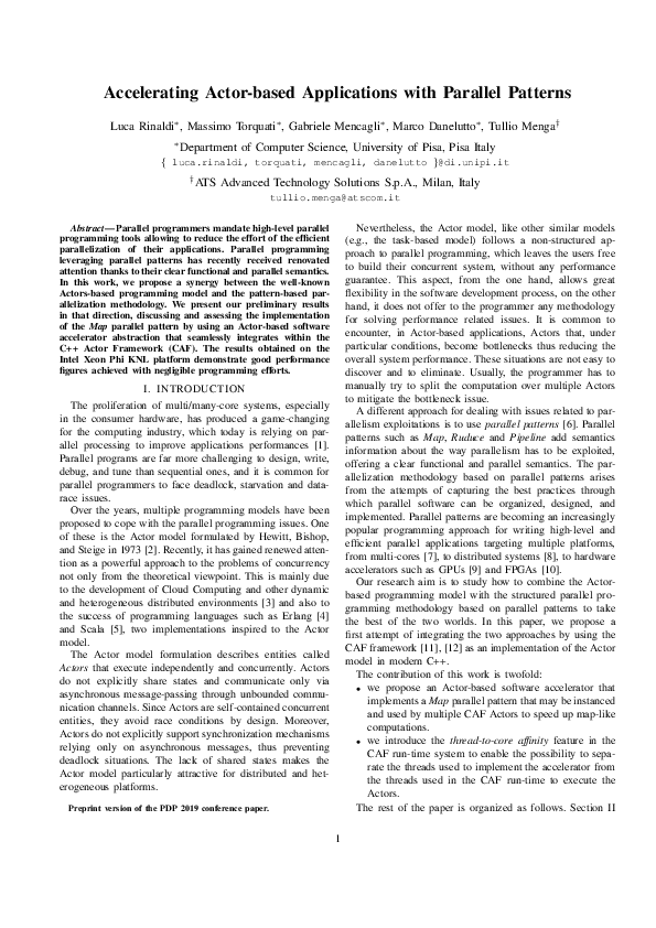 (PDF) Accelerating Actor-based Applications with Parallel Patterns
