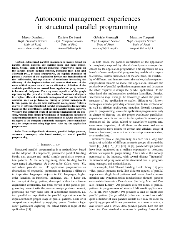 Pdf Autonomic Management Experiences In Structured Parallel Programming