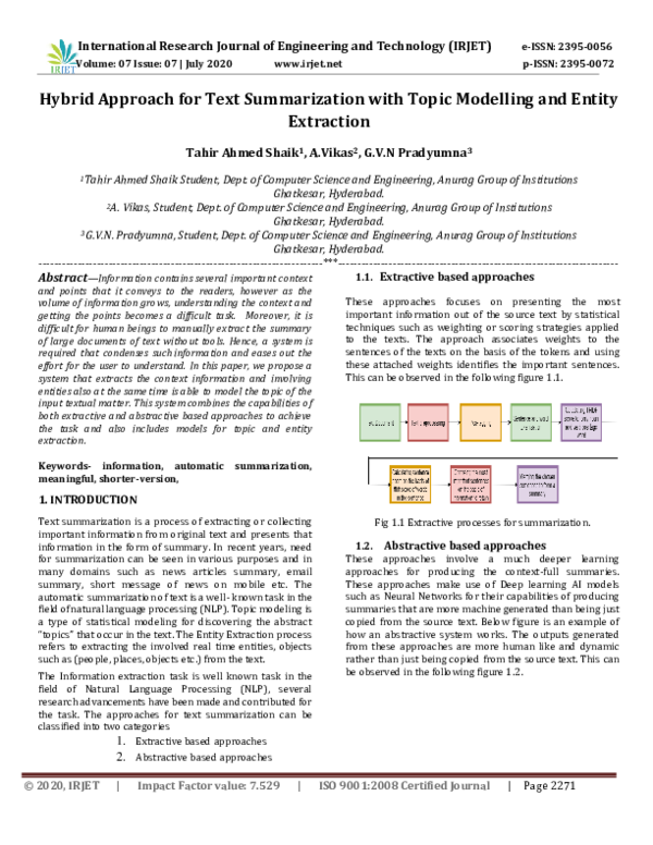 (PDF) IRJET-Hybrid Approach for Text Summarization with Topic Modelling ...