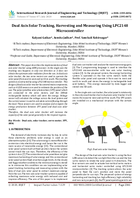 (PDF) IRJET- Dual Axis Solar Tracking, Harvesting and Measuring Using ...