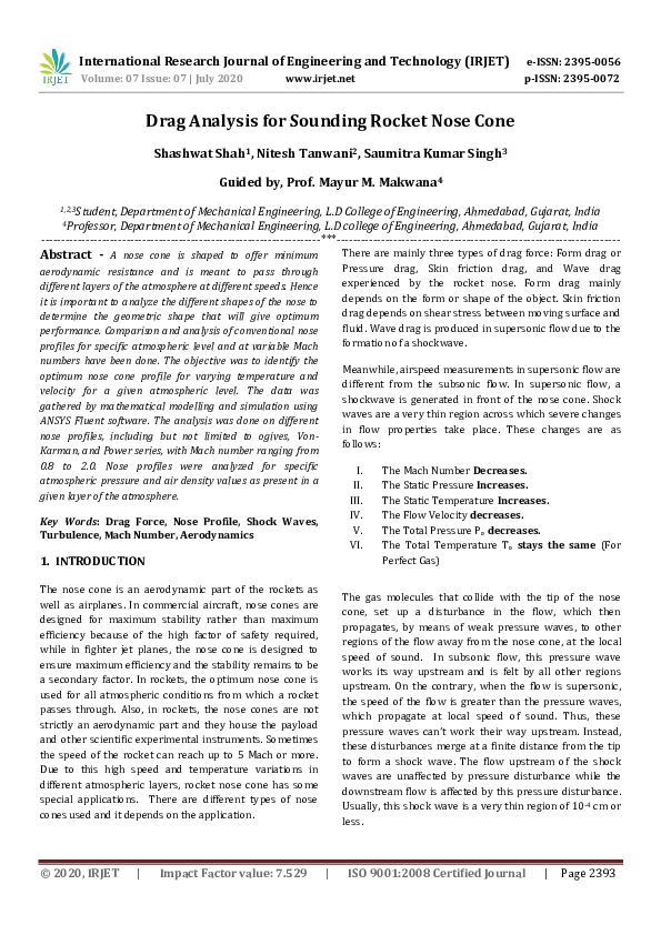 (PDF) A review on computational drag analysis of rocket nose cone ...