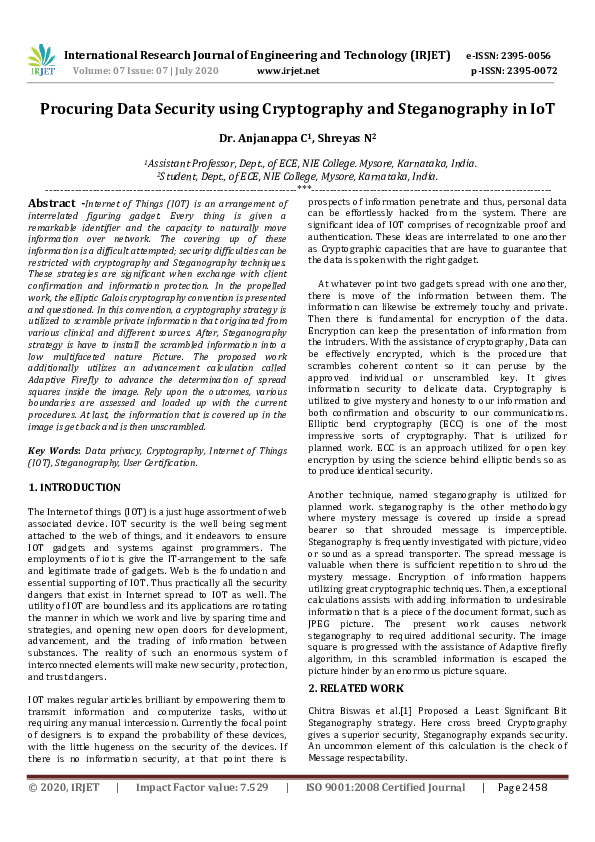 (PDF) IRJET- Procuring Data Security using Cryptography and Steganography in IoT