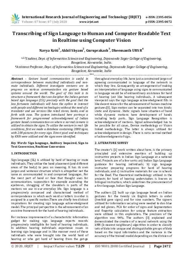 (PDF) Transcribing of Sign Language to Human and Computer Readable Text ...